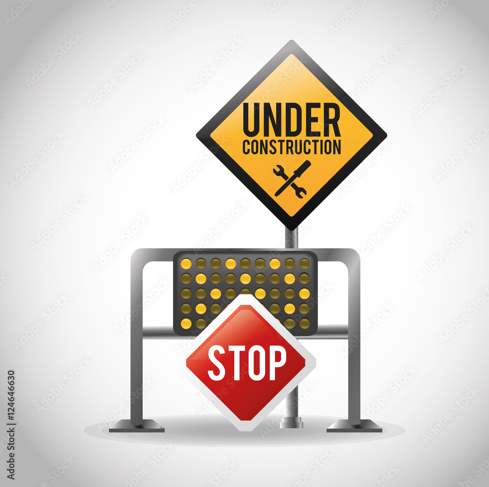 Stop and road sign icon. Under construction work and repair theme ...
