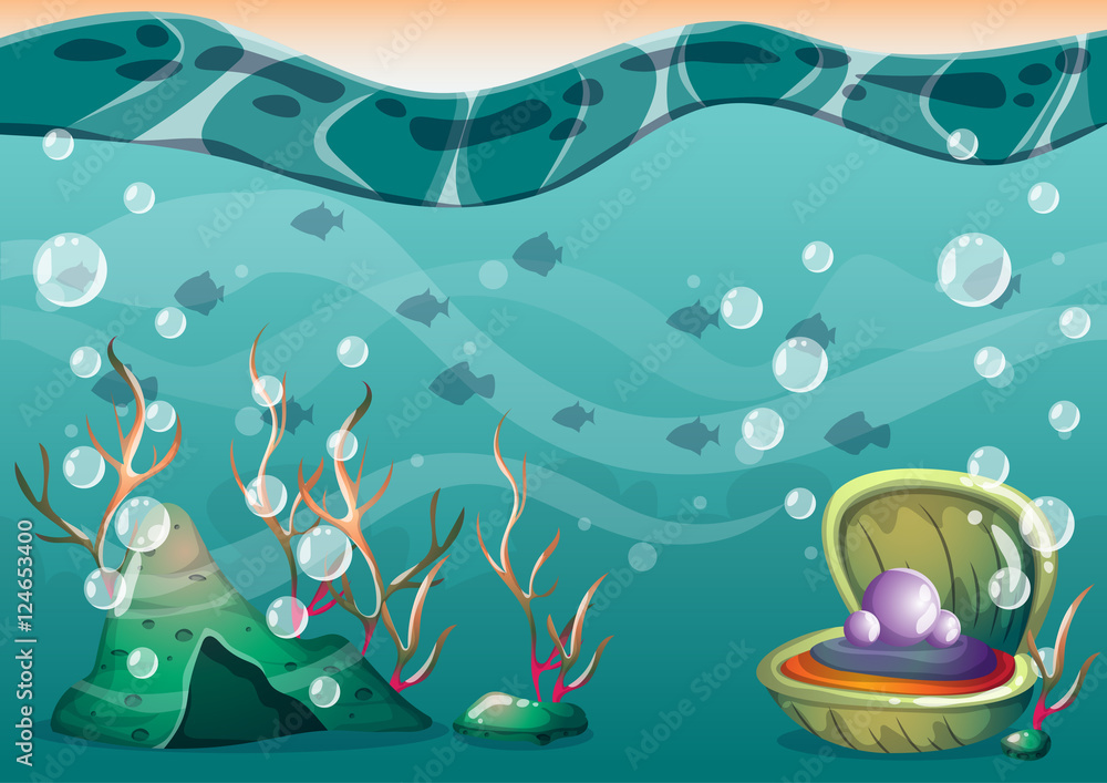 cartoon vector underwater background with separated layers for game art ...