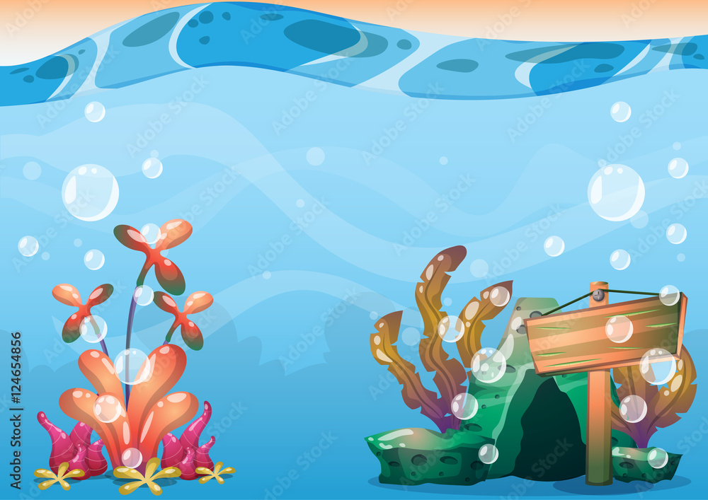 cartoon vector underwater background with separated layers for game art ...