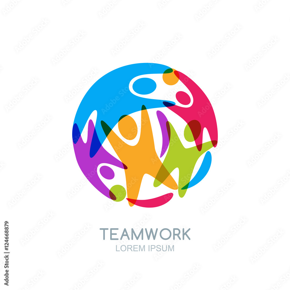 Colorful Abstract Happy People In Circle Shape Vector Logo Emblem Design Template Human 