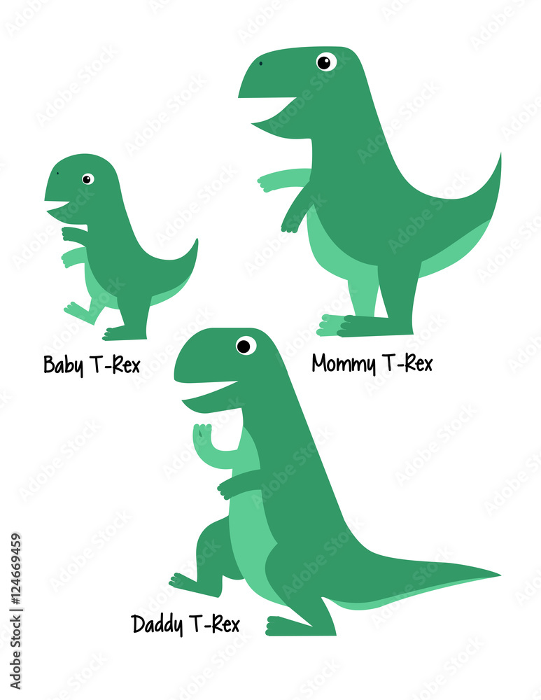 Cute Tyrannosaurus Family Dinosaur Vector Illustration, Baby T-rex ...