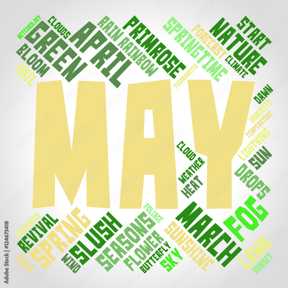 May word cloud in shape of square. Seasons concept. Vector. Stock ...