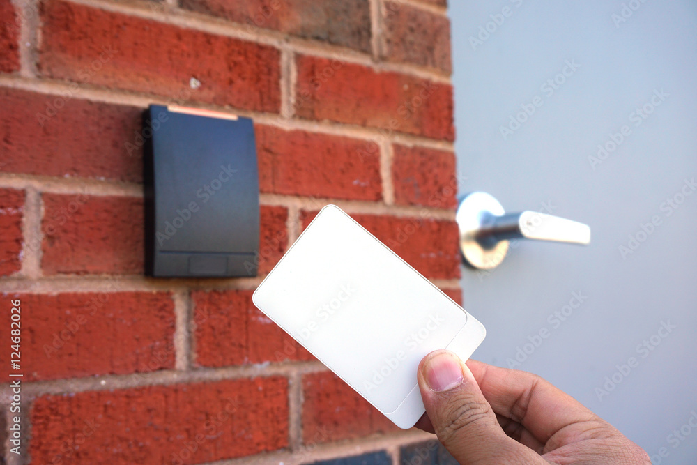 using white entrance card at door entrance card reader Stock Photo ...