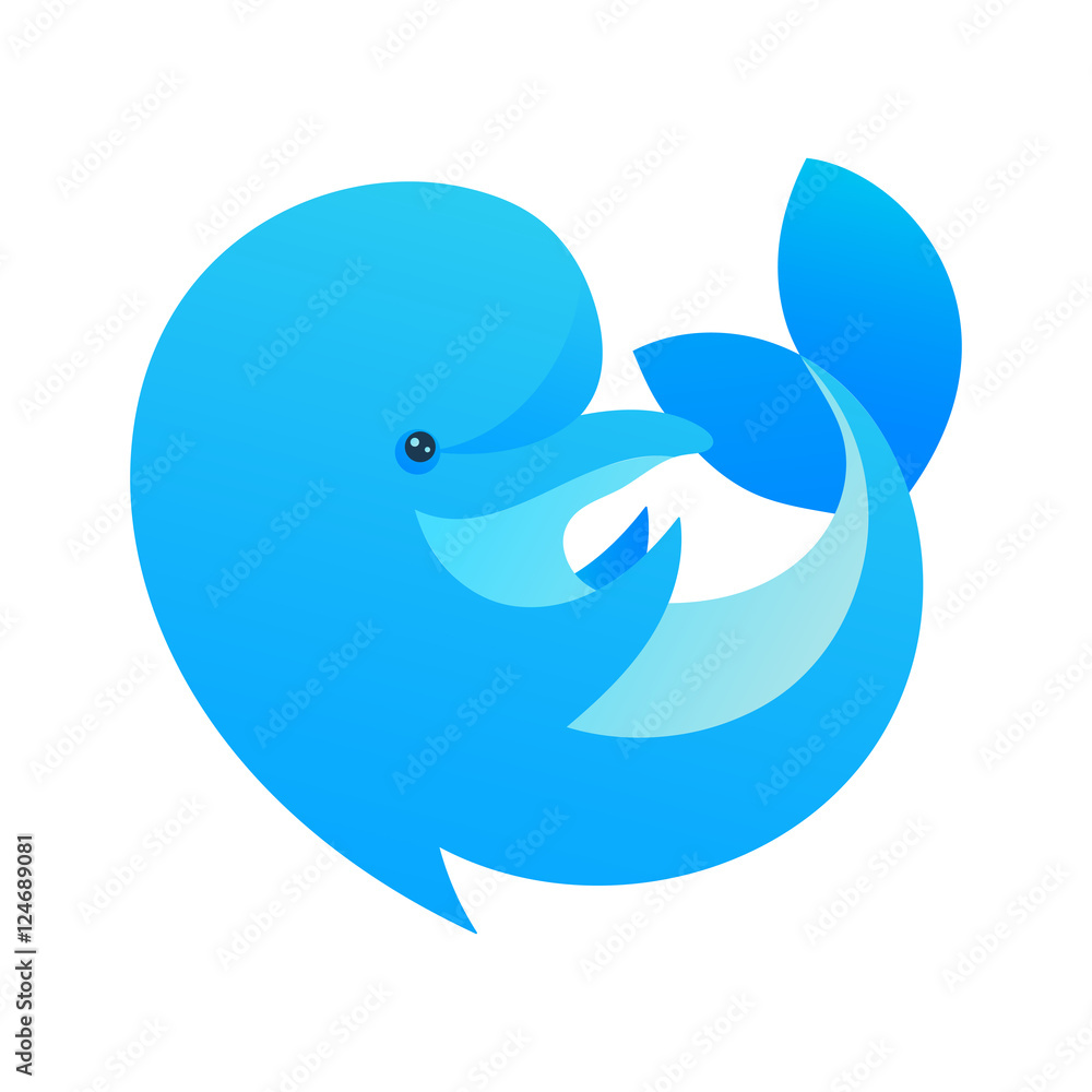 Vector cute little blue dolphin as logo or icon Stock Vector | Adobe Stock