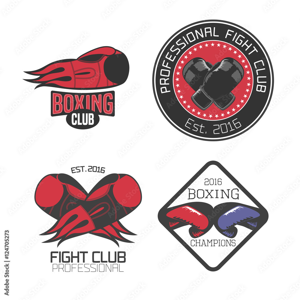 Boxing, box club set, collection of vector icons, logo, symbol, emblem ...