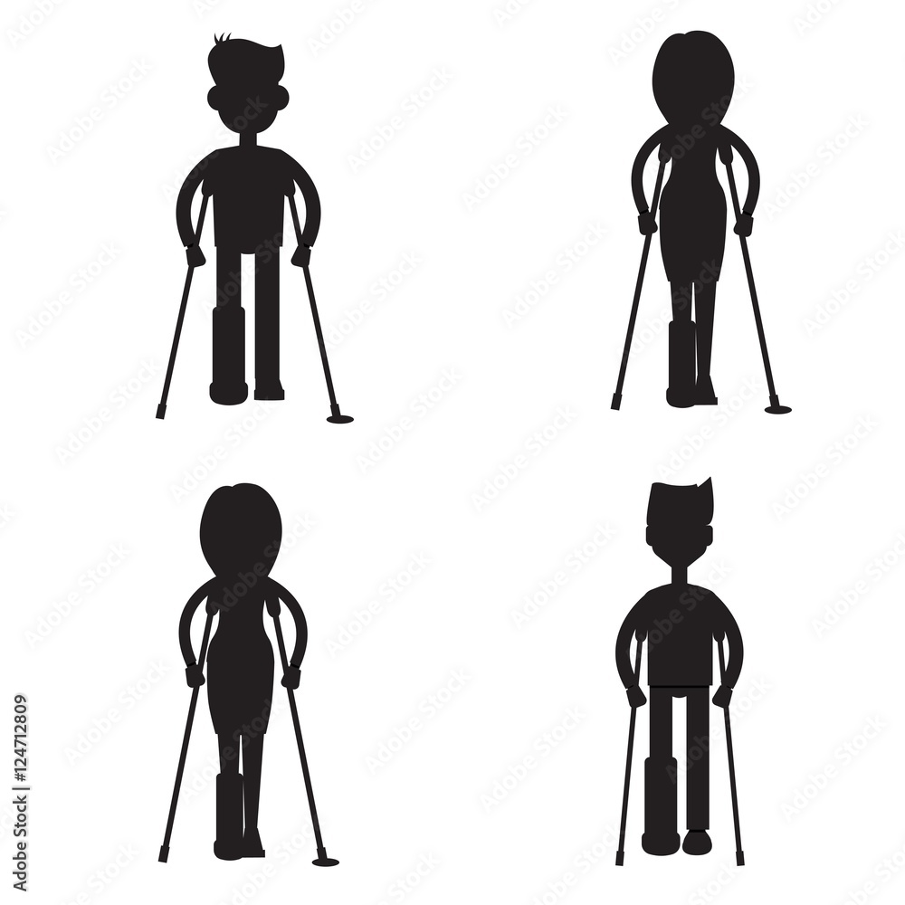 Woman On Crutches, Man On Crutches set character silhouette Stock ...