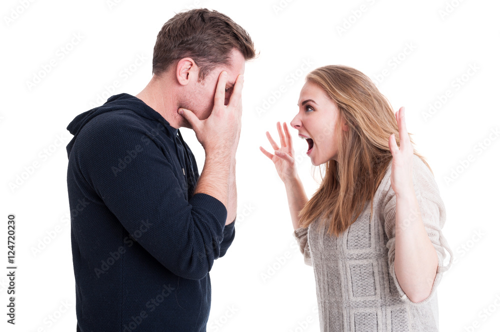 Woman yelling at her man and looking very mad Stock Photo | Adobe Stock