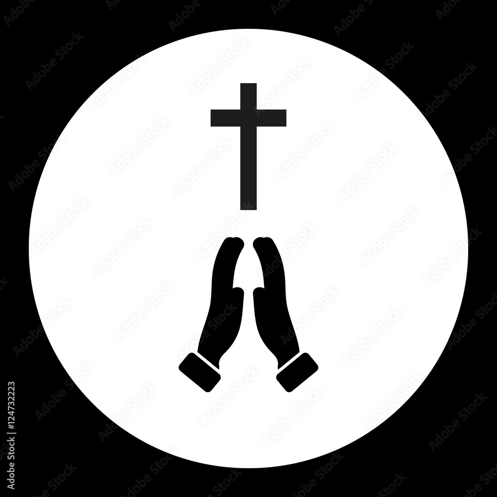 black isolated religion cross and praying hands symbol simple icon ...
