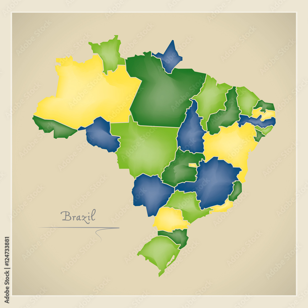 Brazil map artwork with national colors illustration Stock Illustration ...