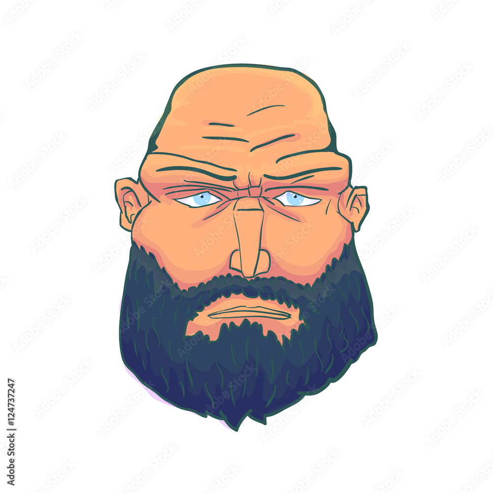 Cartoon Brutal Man Face with Beard. Vector Stock Vector | Adobe Stock