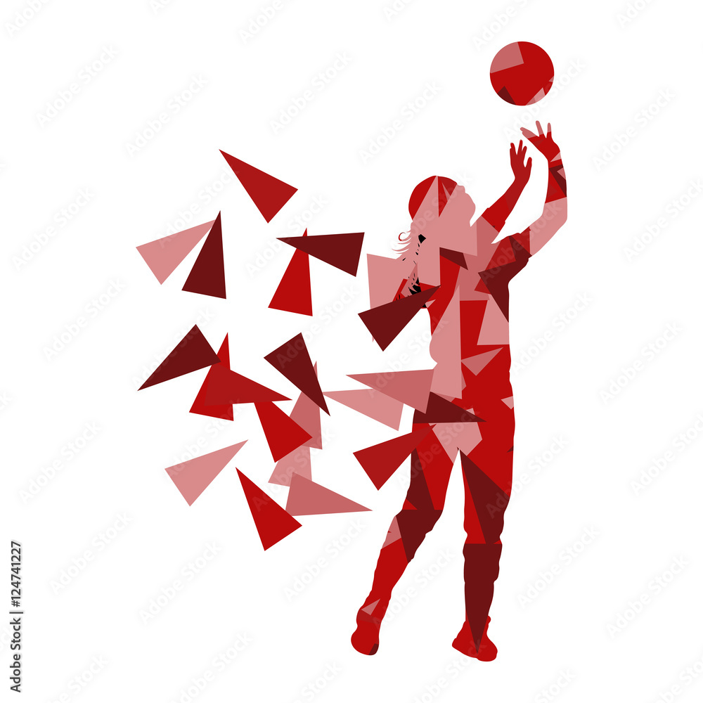 Volleyball player woman silhouette made of polygon fragments vec Stock ...