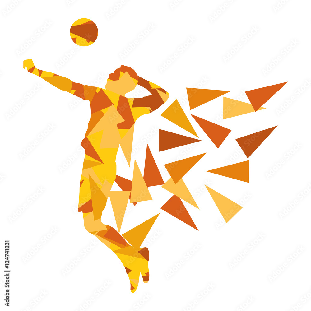 Volleyball player man silhouette made of polygon fragments vecto Stock ...