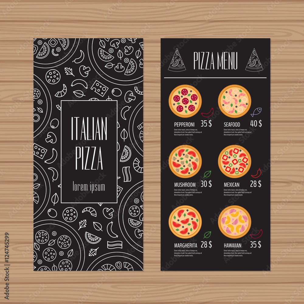 Pizza menu design. Leaflet and flyer layout template. Restaurant ...