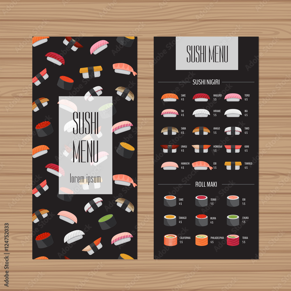 Sushi menu design. Leaflet and flyer layout template. Japanese food ...