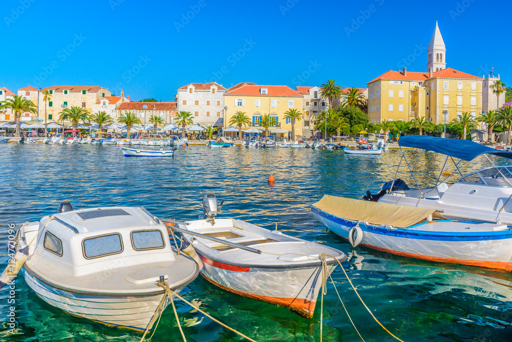 Supetar Brac waterfront view. / View at coastal town Supetar, popular ...