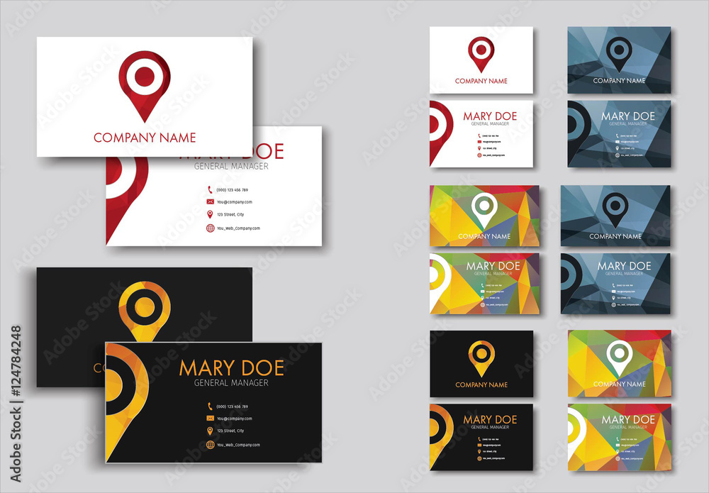 Map Pin Element Business Card Layout with Polygonal Background Stock ...
