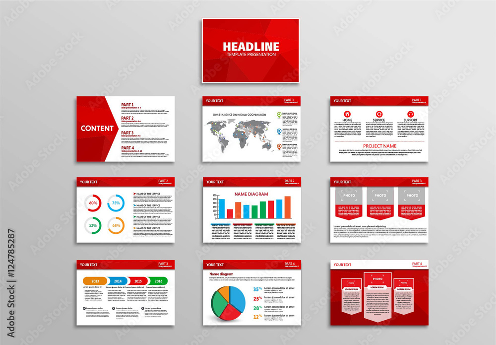 10 Red Polygonal Element Presentation Slides Stock Template | Adobe Stock