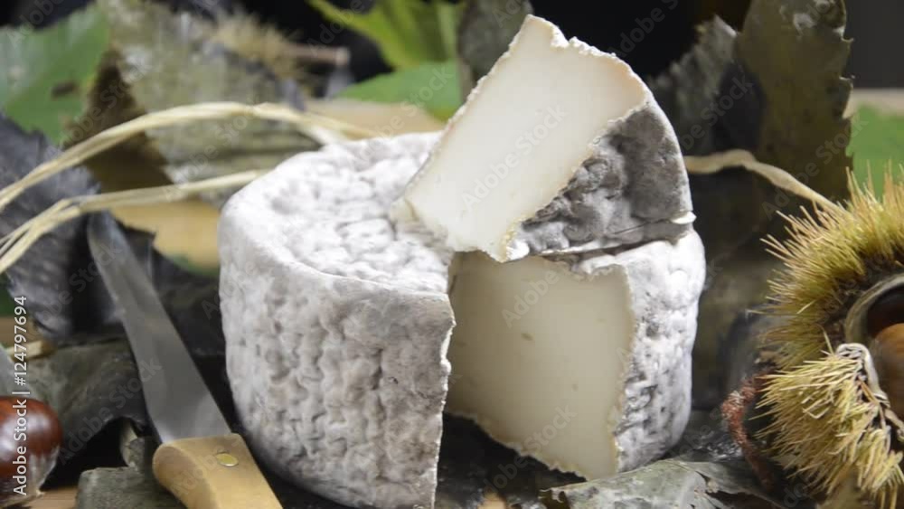 Formaggio di capra in foglie di castagno Goat's cheese in chestnut ...
