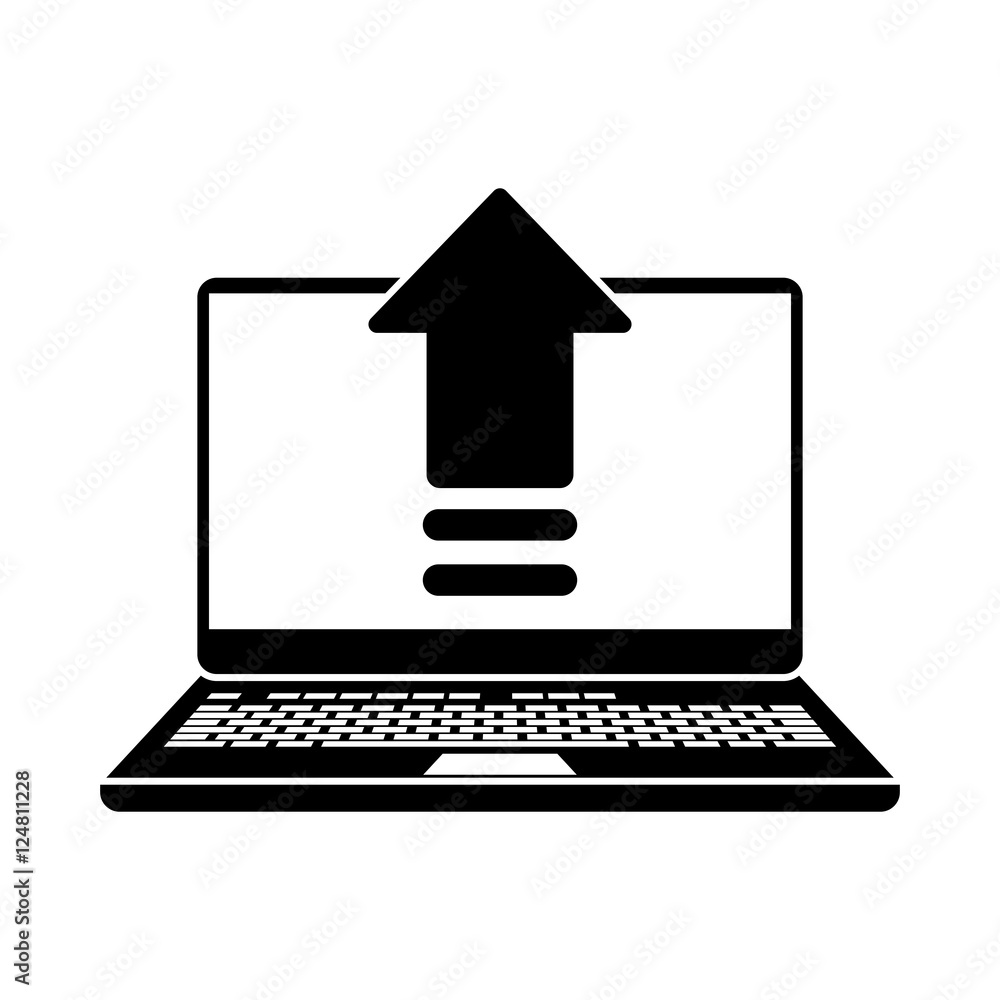 Upload arrow inside laptop icon. Digital web application and technology ...