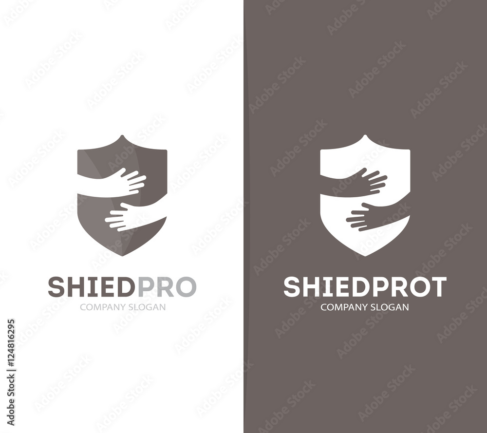 Vector shield and hands logo combination. Security and embrace symbol ...