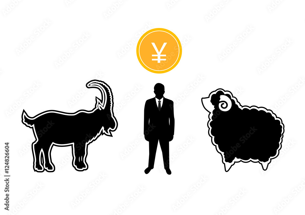 businessman grab a goat to matching a sheep with Yen coin business ...