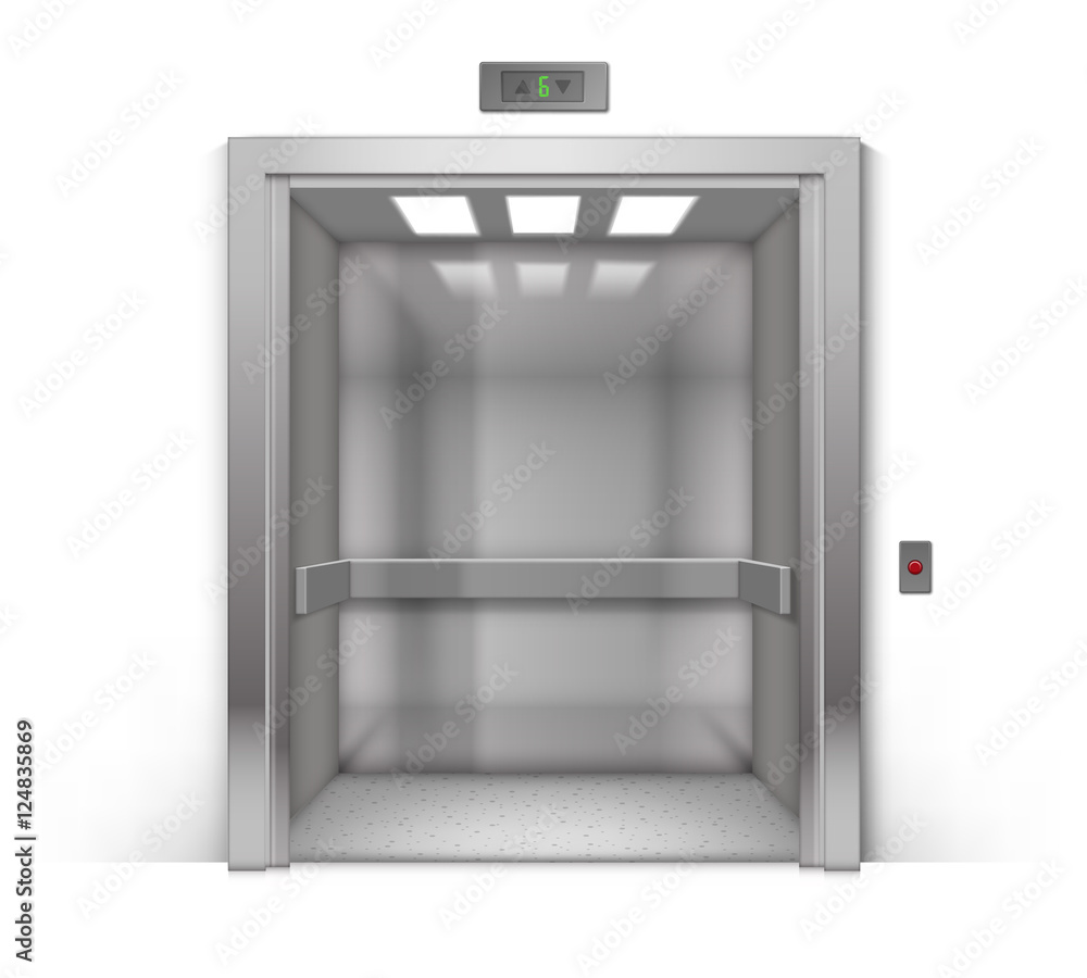 Vector Realistic Open Chrome Metal Office Building Elevator on ...