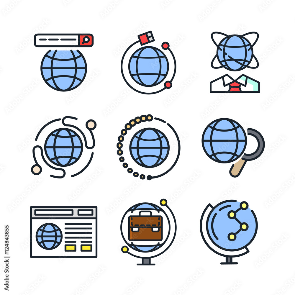 globe icon set color Stock Vector | Adobe Stock