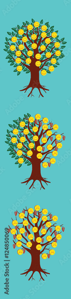 Emoticon emoji set. Trees with emoticons. Stock Vector | Adobe Stock