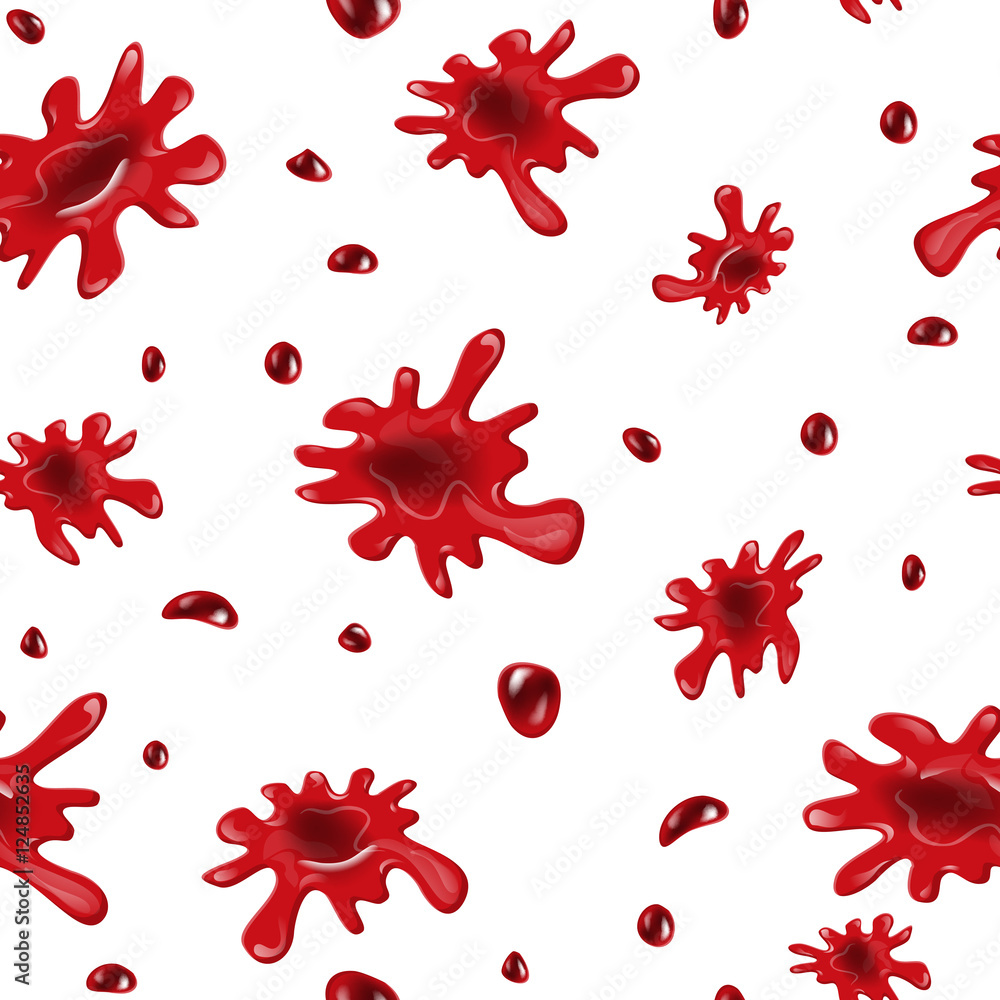 Red spots and spray seamless pattern. Splattered Blood, Ketchup or jam ...