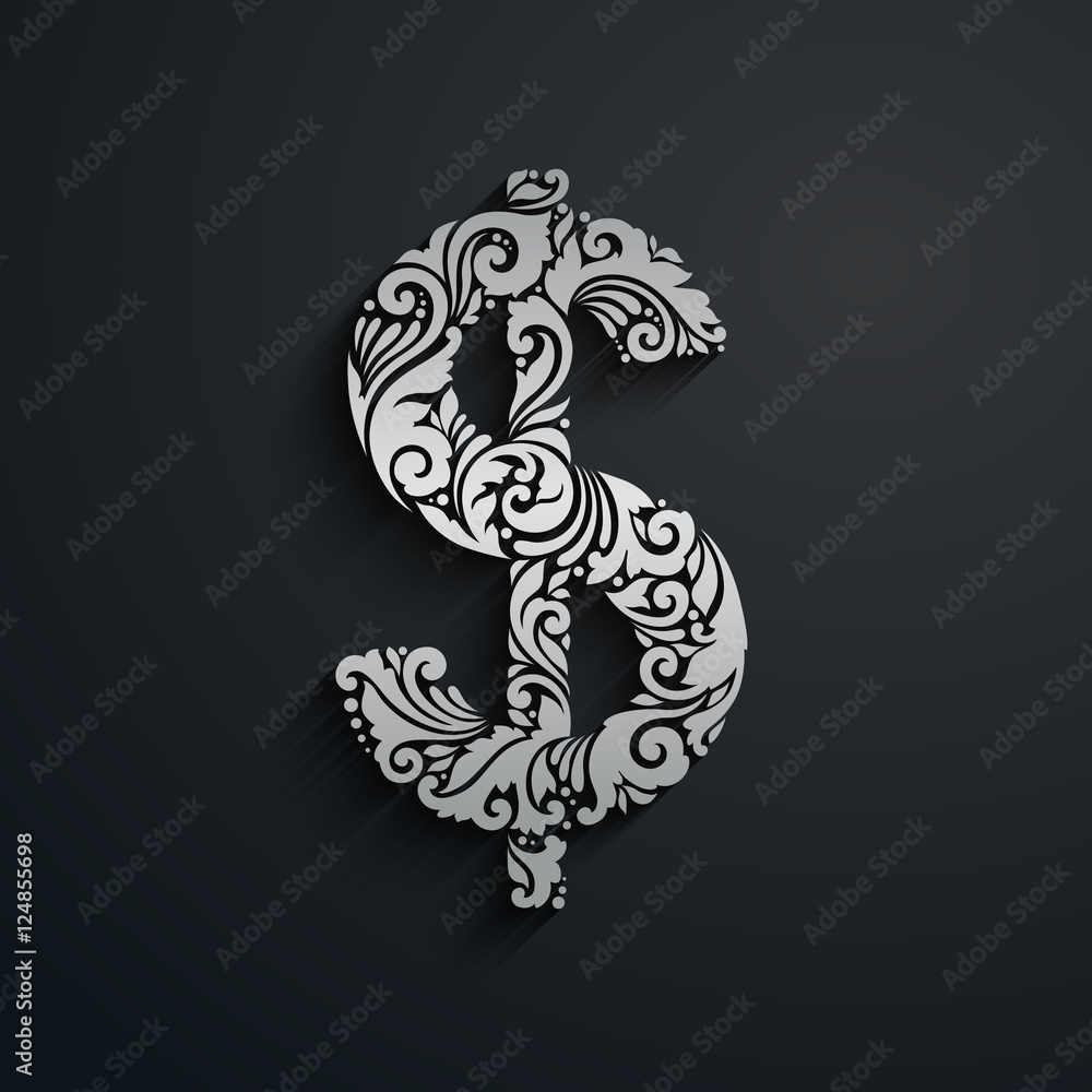 Decorative ornamental silver dollar symbol Stock Vector | Adobe Stock