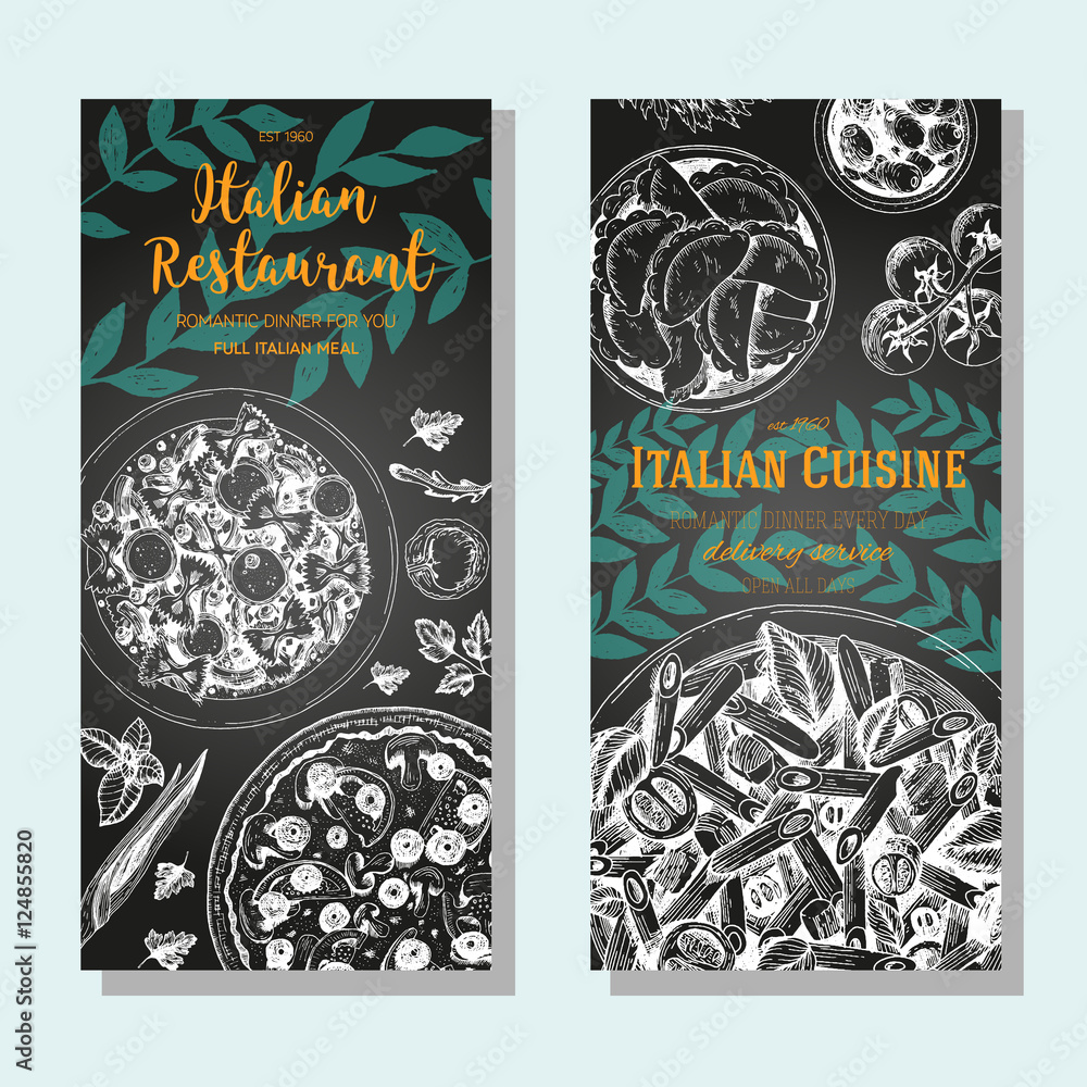 Italian food vintage design template. Vertical banners set. Vector ...