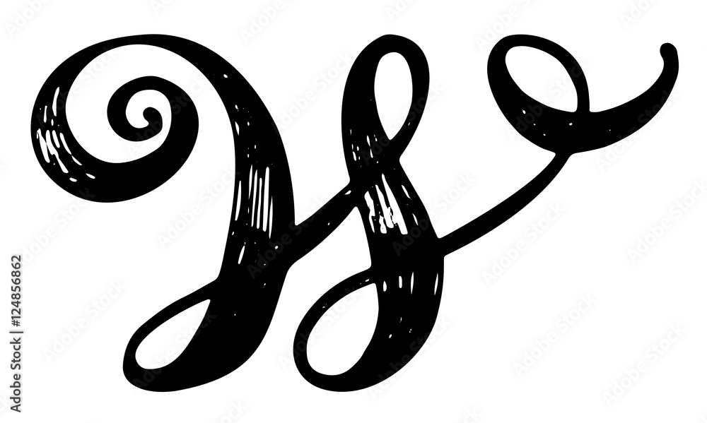 Letter W. Calligraphy alphabet typeset lettering. Hand drawn alphabet ...