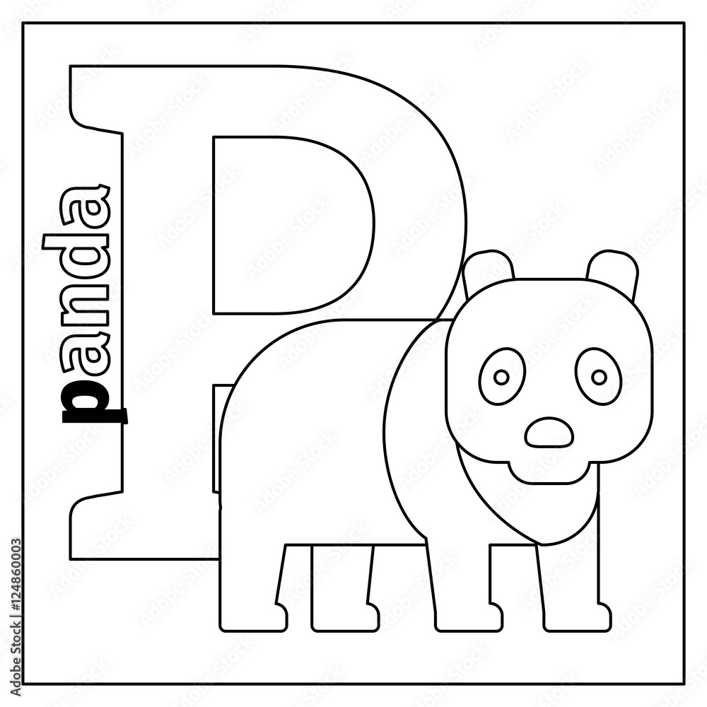 Coloring page or card for kids with English animals zoo alphabet. Panda ...