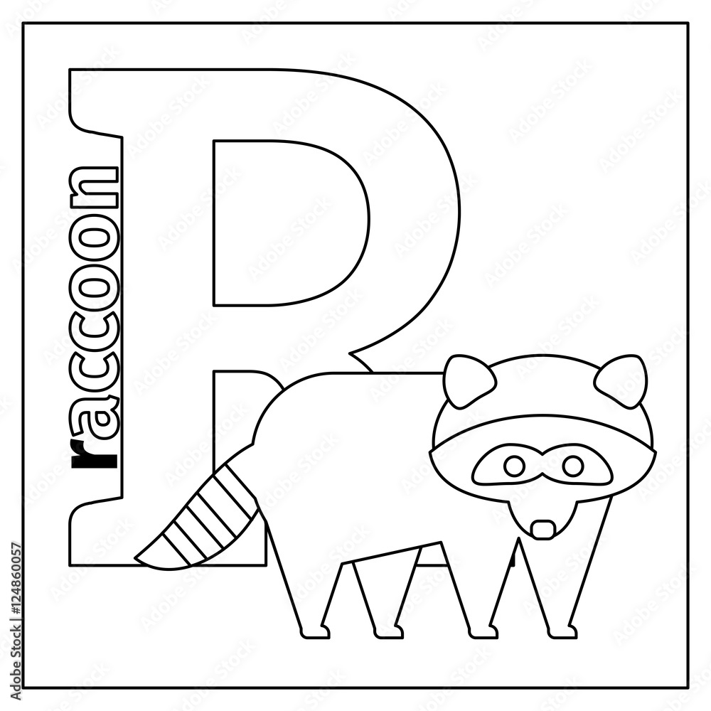 Coloring page or card for kids with English animals zoo alphabet ...