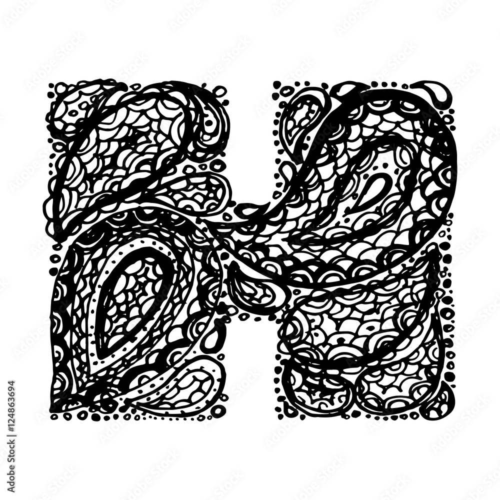Letter H. Decorative Alphabet with a paisley zen doodle tattoo ...