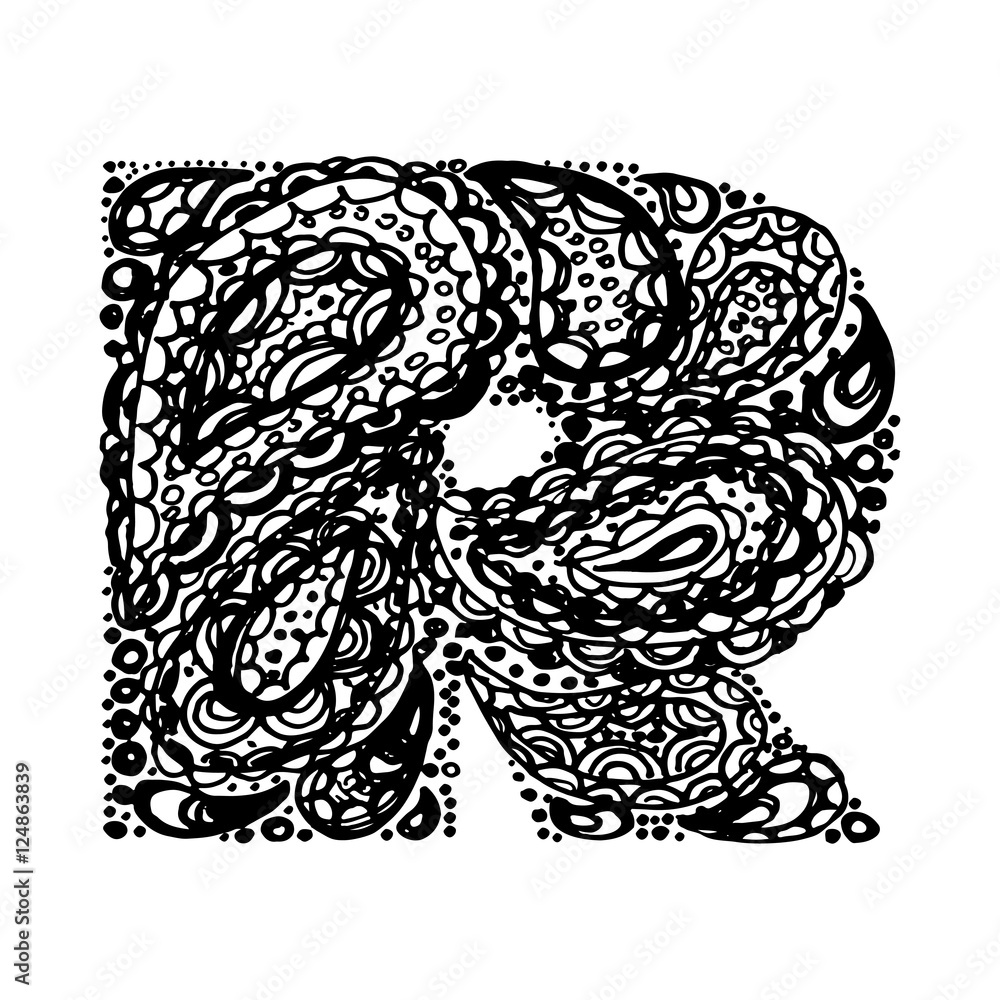 Letter R. Decorative Alphabet with a paisley zen doodle tattoo ...