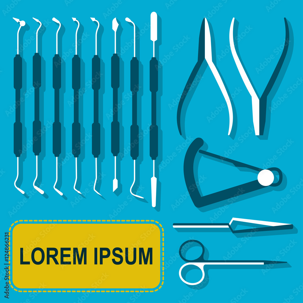Dental tools Vector illustration Set of dental tools on blue background ...