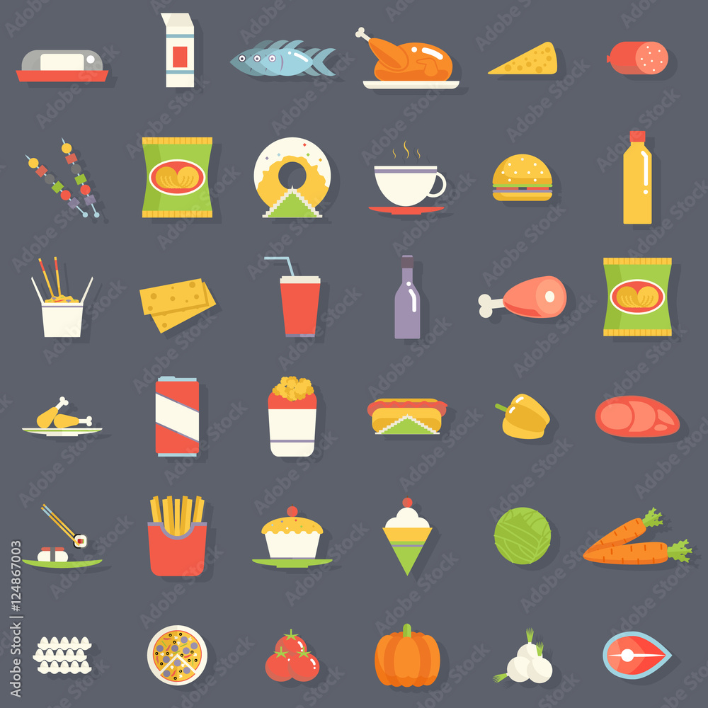 Food Icons and Symbols Set Retro Flat Vector Illustration Stock Vector ...
