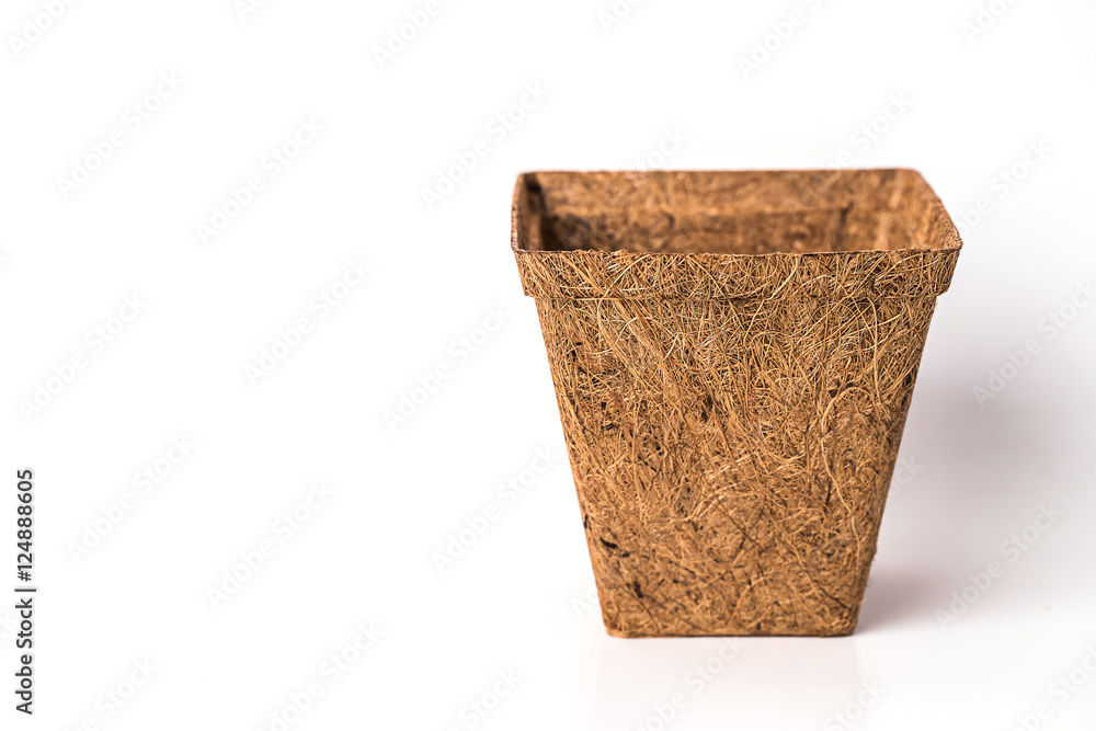recycle tree pot or flower pot made from coconut fiber on white ...
