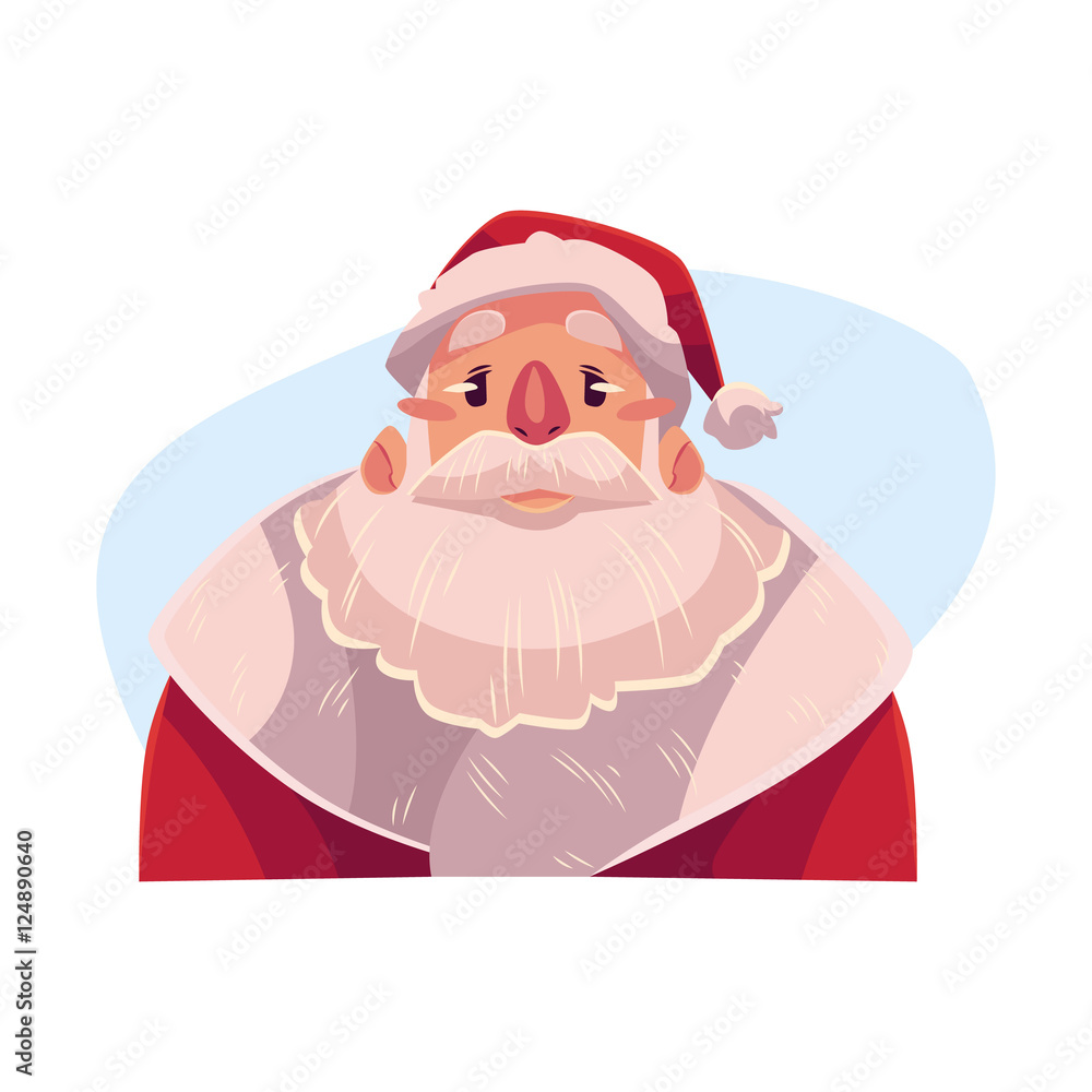 Santa Claus upset, confused facial expression, cartoon vector ...