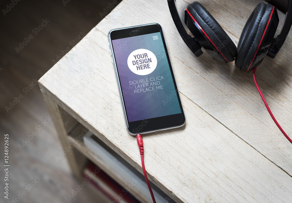 Smartphone with Headphones Mockup 2 Stock Template | Adobe Stock