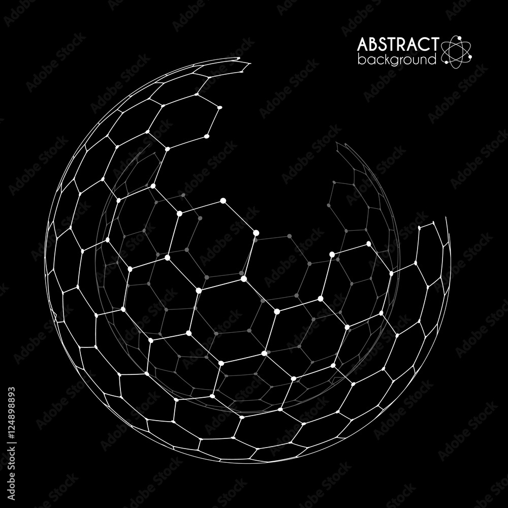 Vector hexagonal grid broken sphere isolated on black Stock Vector ...