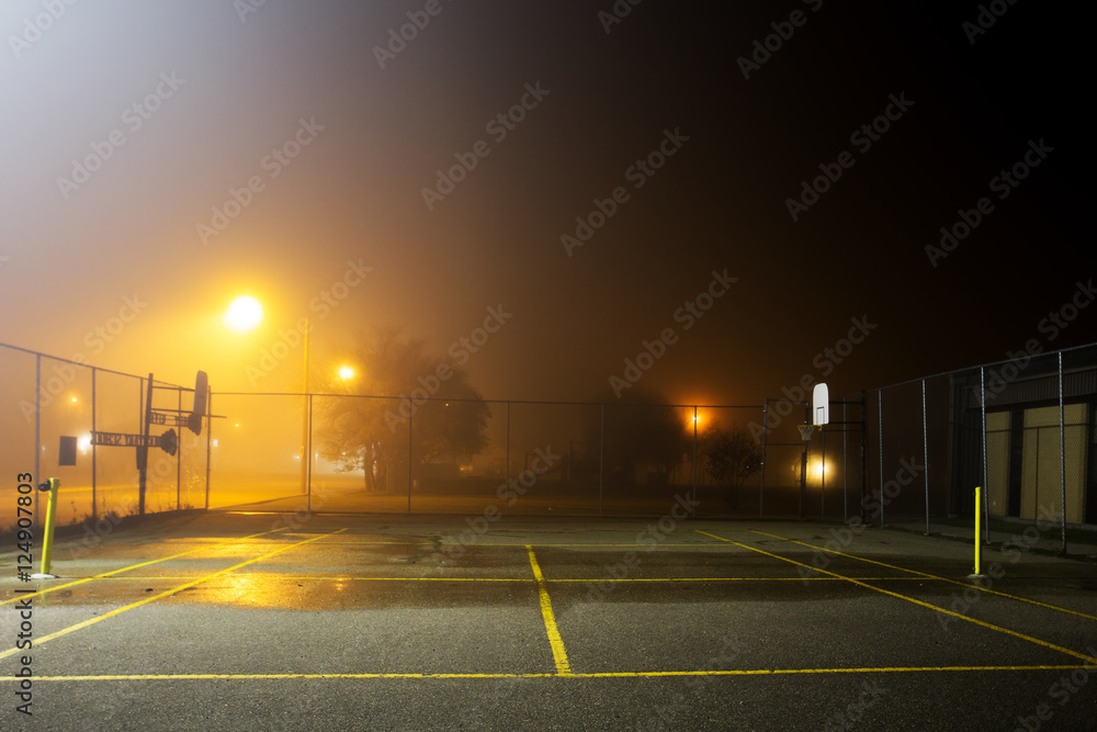 Street Basketball Court At Night