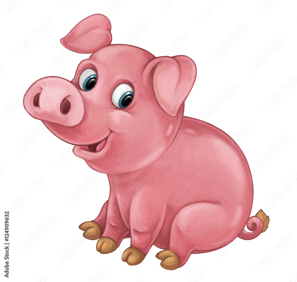 Cartoon happy pig is smiling looking and smiling - artistic style ...