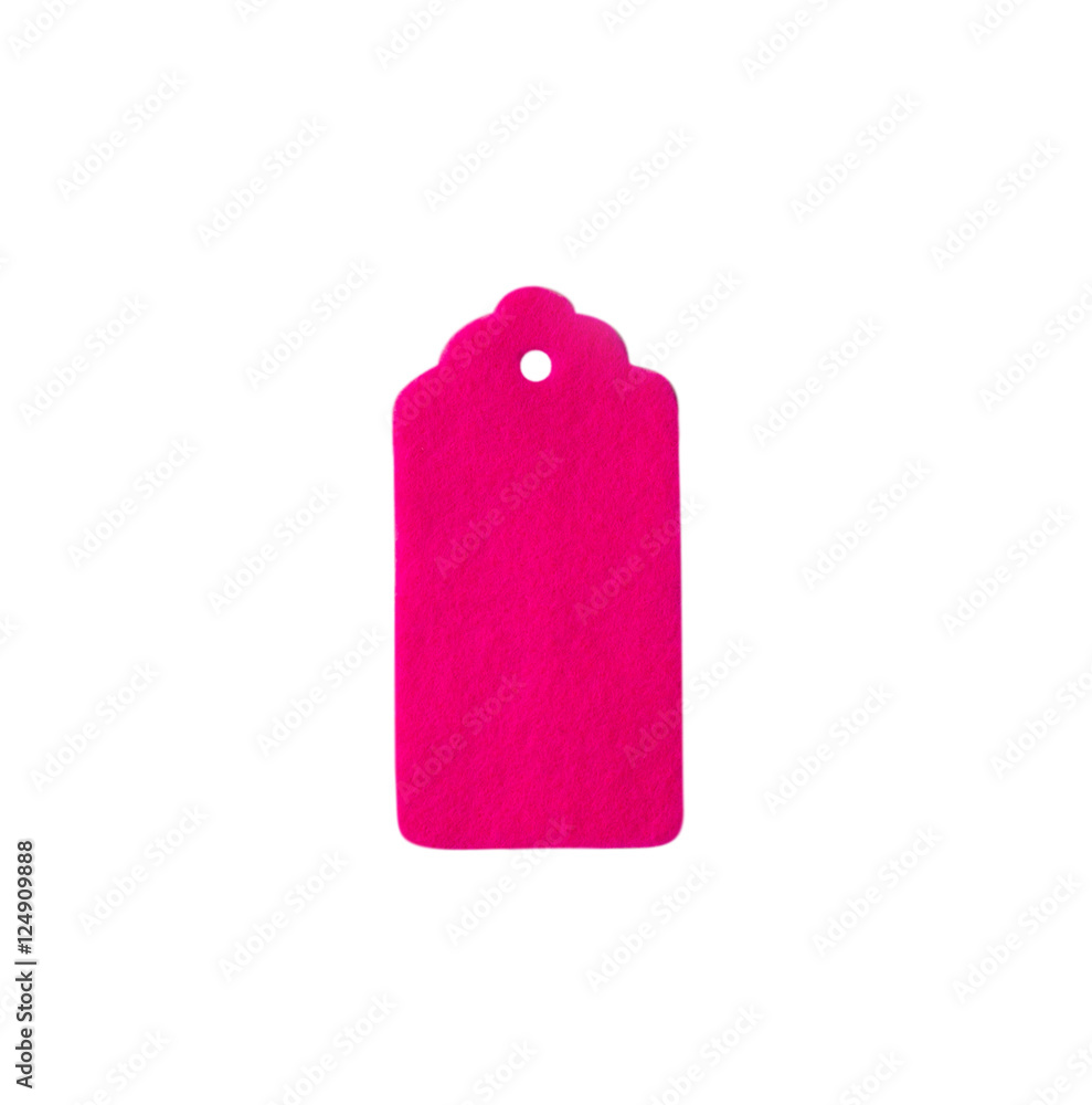 Christmas gift tag. Label from pink felt isolated on white background ...