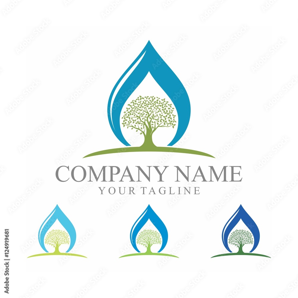 Water Drop Tree Oak Logo Design, Ecology Logo Design Stock Vector ...
