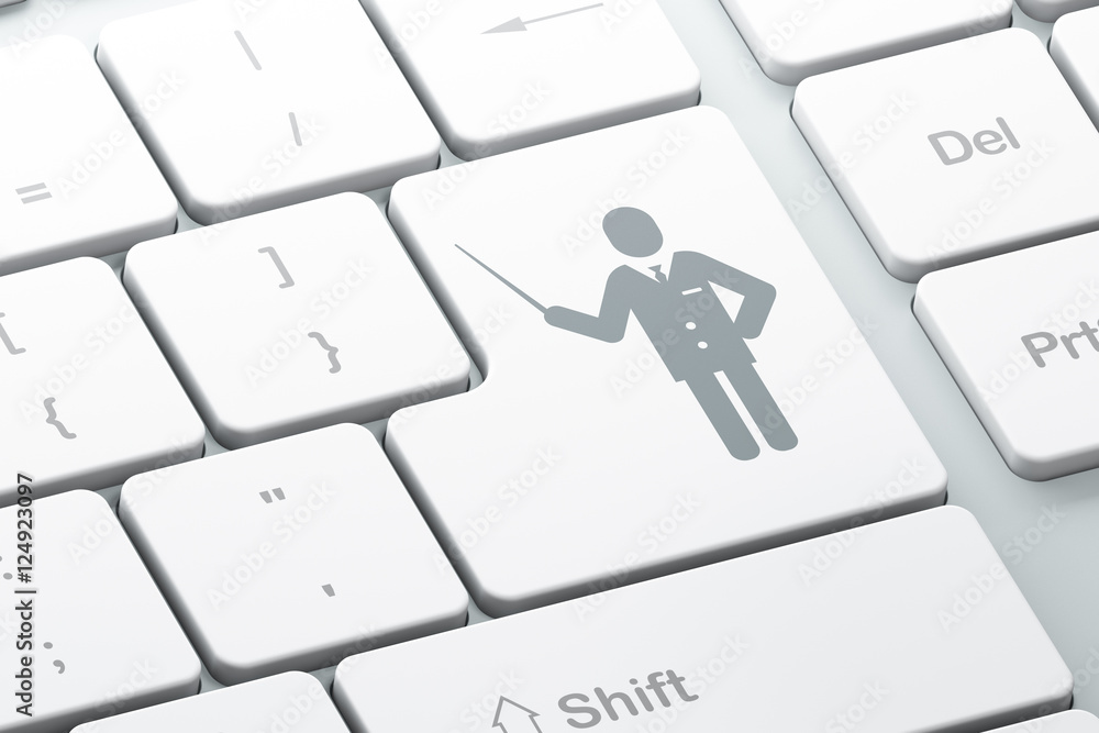 Studying concept: Teacher on computer keyboard background Stock ...