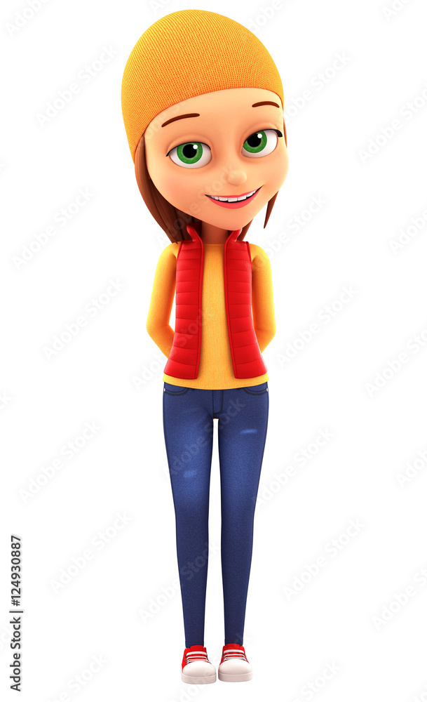 3d rendering illustration. Girl isolated on white background. Stock ...