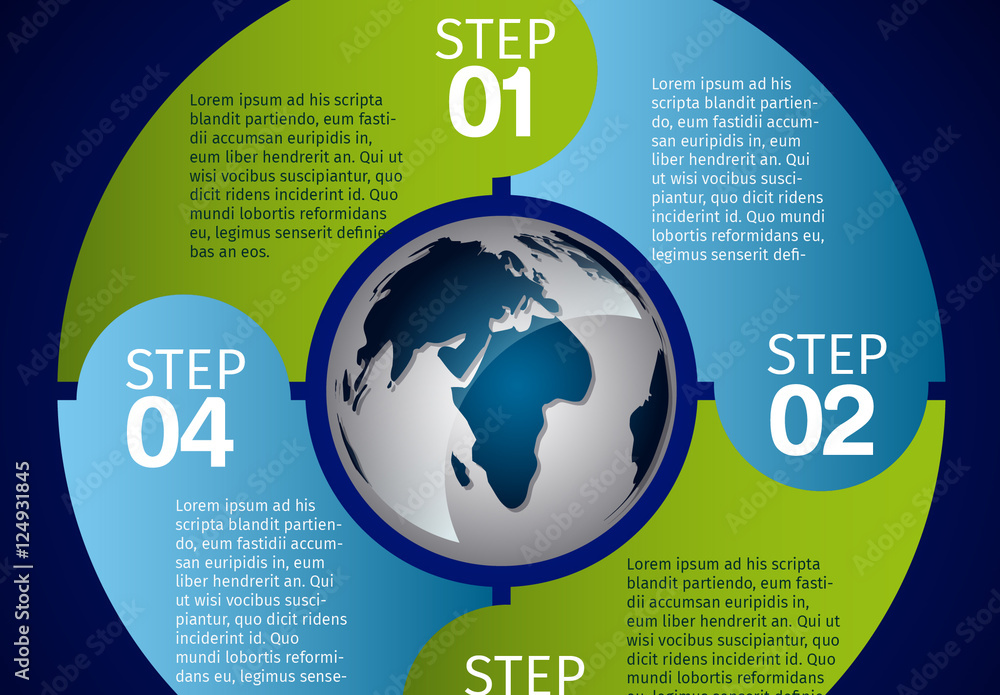 Planet Earth and Circular Tab Set Global Data Infographic Stock ...