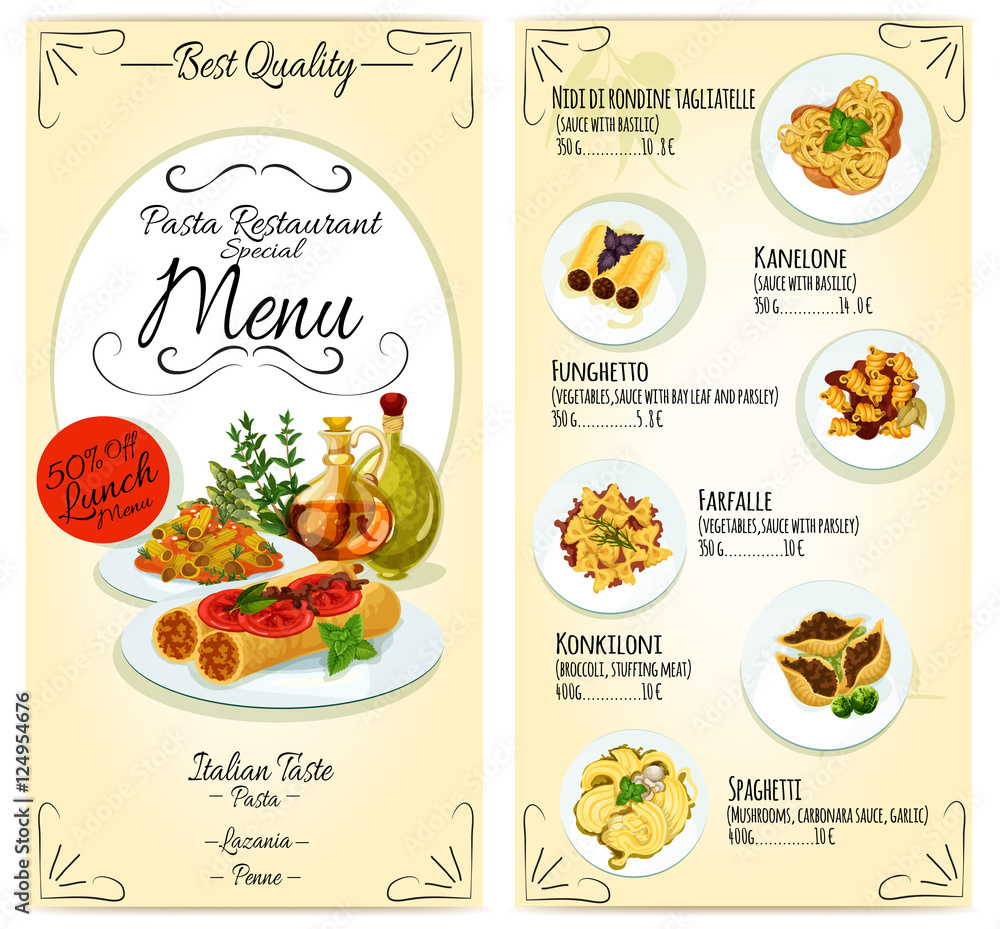 Italian pasta restaurant menu card template Stock Vector | Adobe Stock